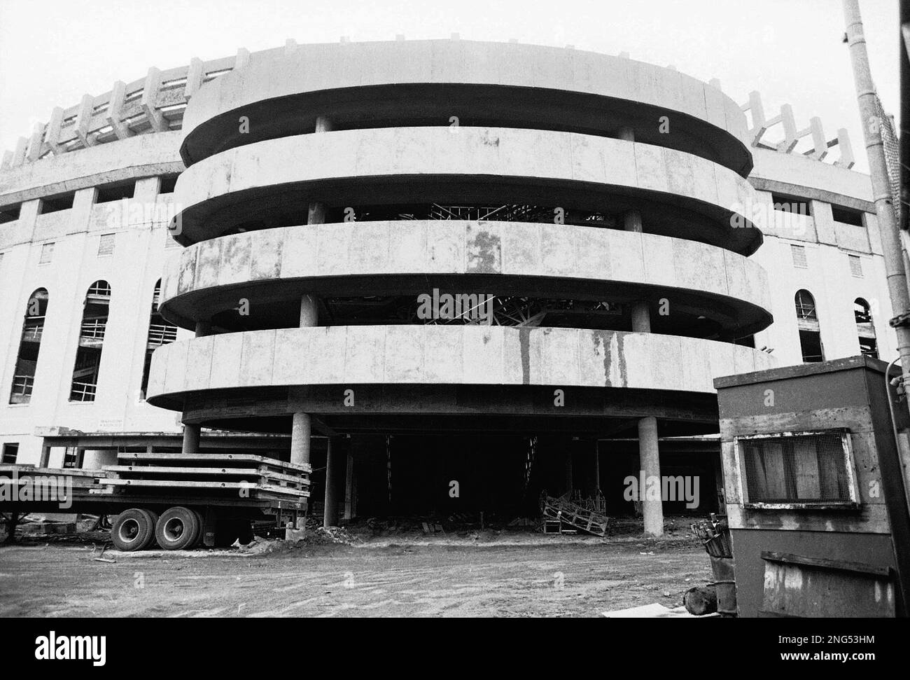 View of Yankee Stadium during the process of remodeling in the Bronx ...