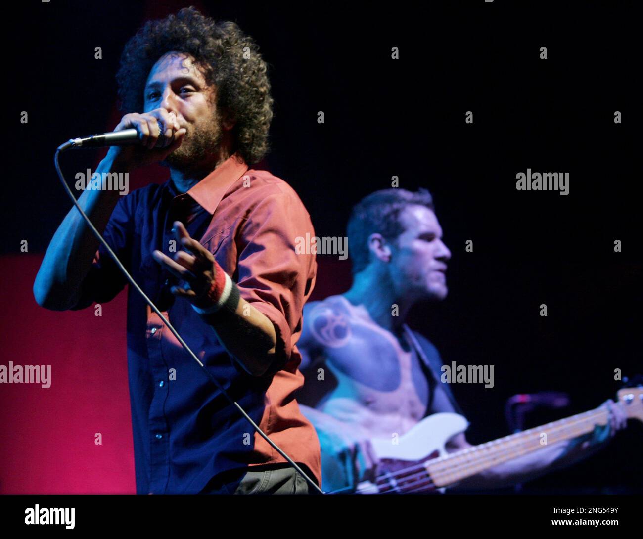 Zack de la Rocha, left, and Tim Commerford of Rage Against The Machine ...