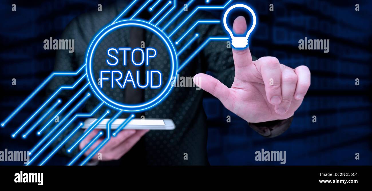 Hand writing sign Stop Fraud. Business approach campaign advices people ...