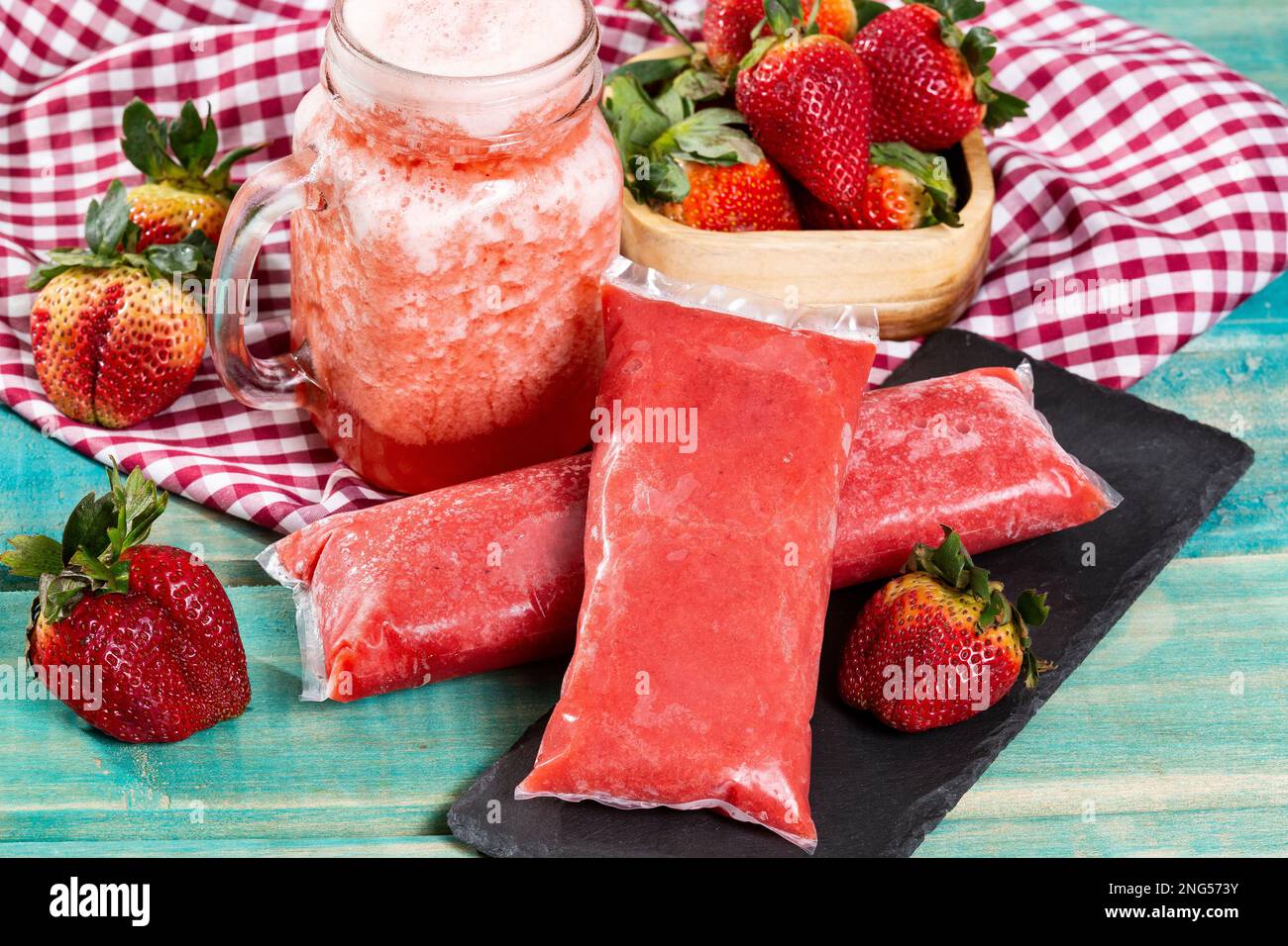 Tasty Pulp Of Fruit Frozen; Pulp Of Strawberry Stock Photo - Alamy