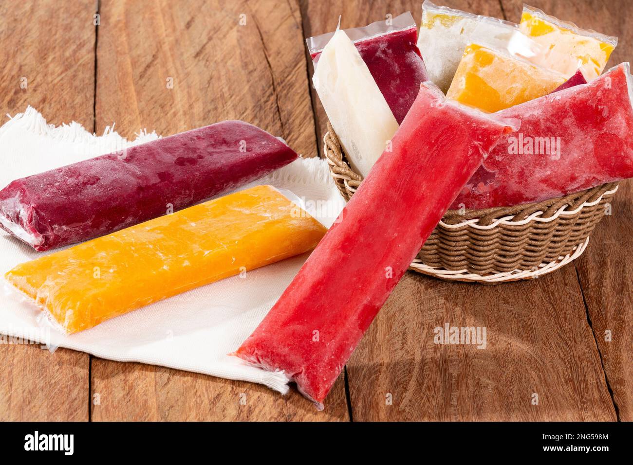 Tasty Pulp Of Fruit Frozen; Pulps Of Various Flavors Stock Photo - Alamy
