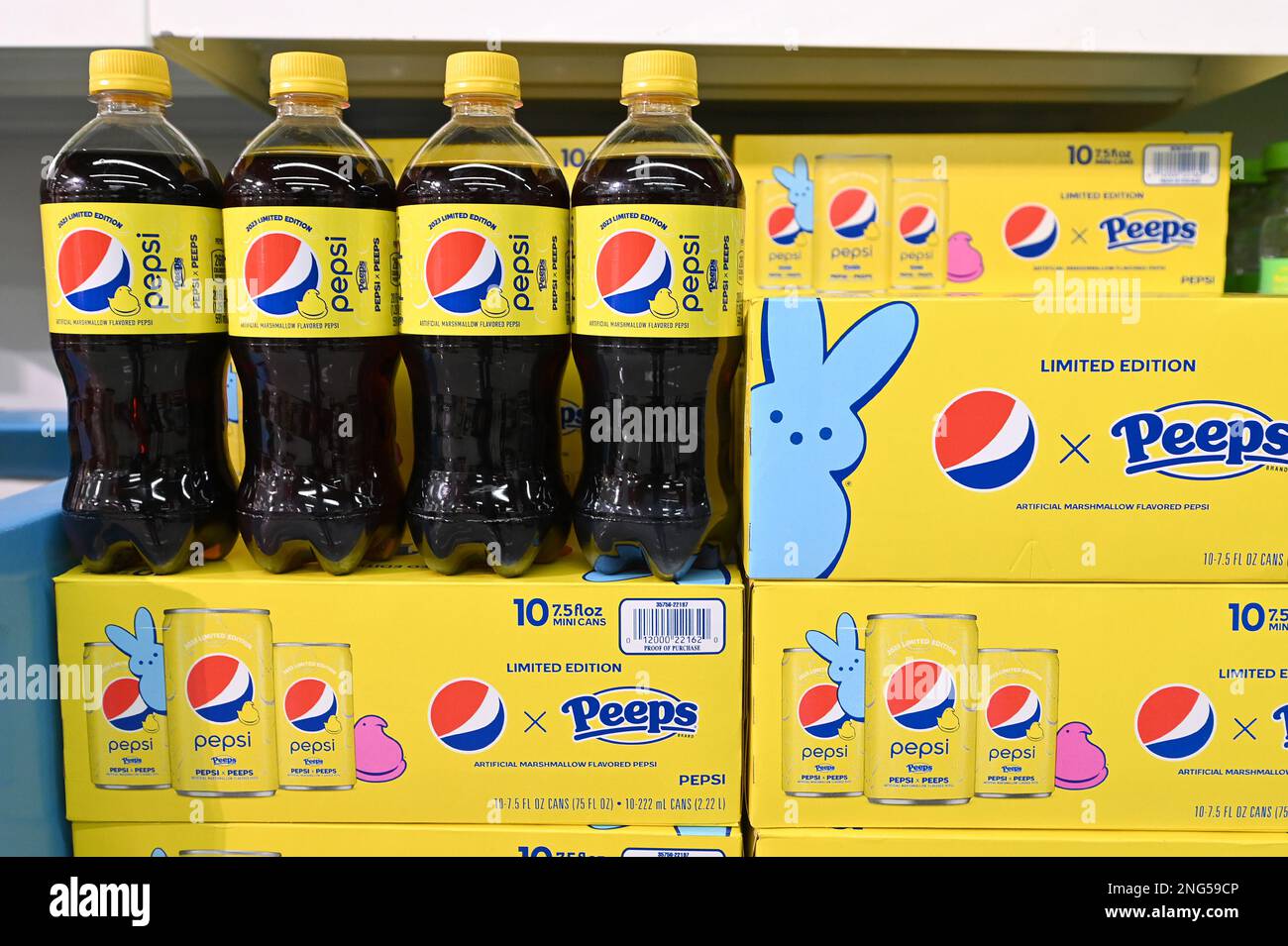 New York, USA. 17th Feb, 2023. Bottles and cans of marshmallow Peeps ...