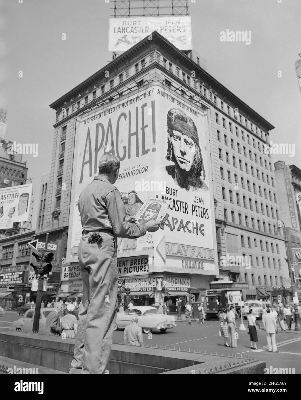 The largest single head ever painted on a Broadway billboard stares ...