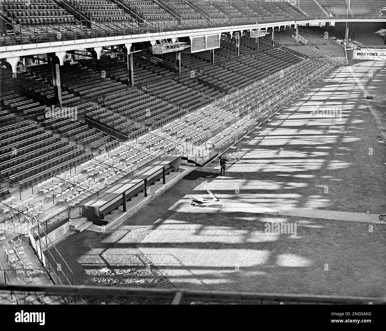 Empty seats at Ebbets Field in the Brooklyn borough of New York are ...