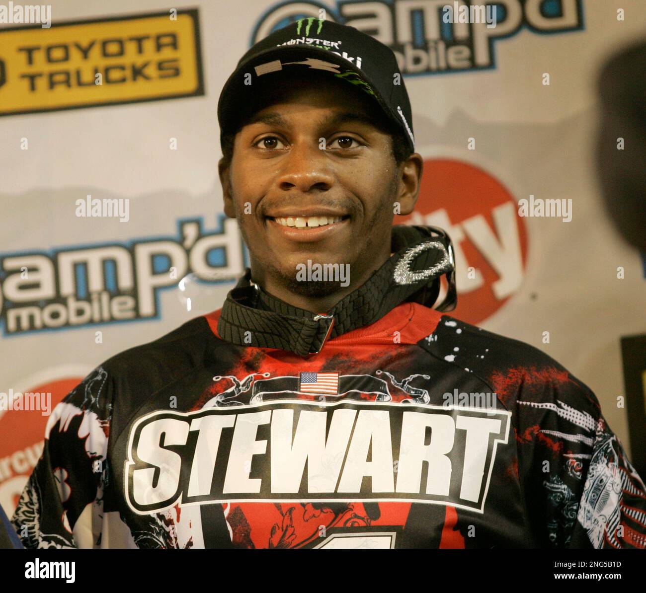 James Stewart Jr. smiles in the interview area after he won an AMA ...