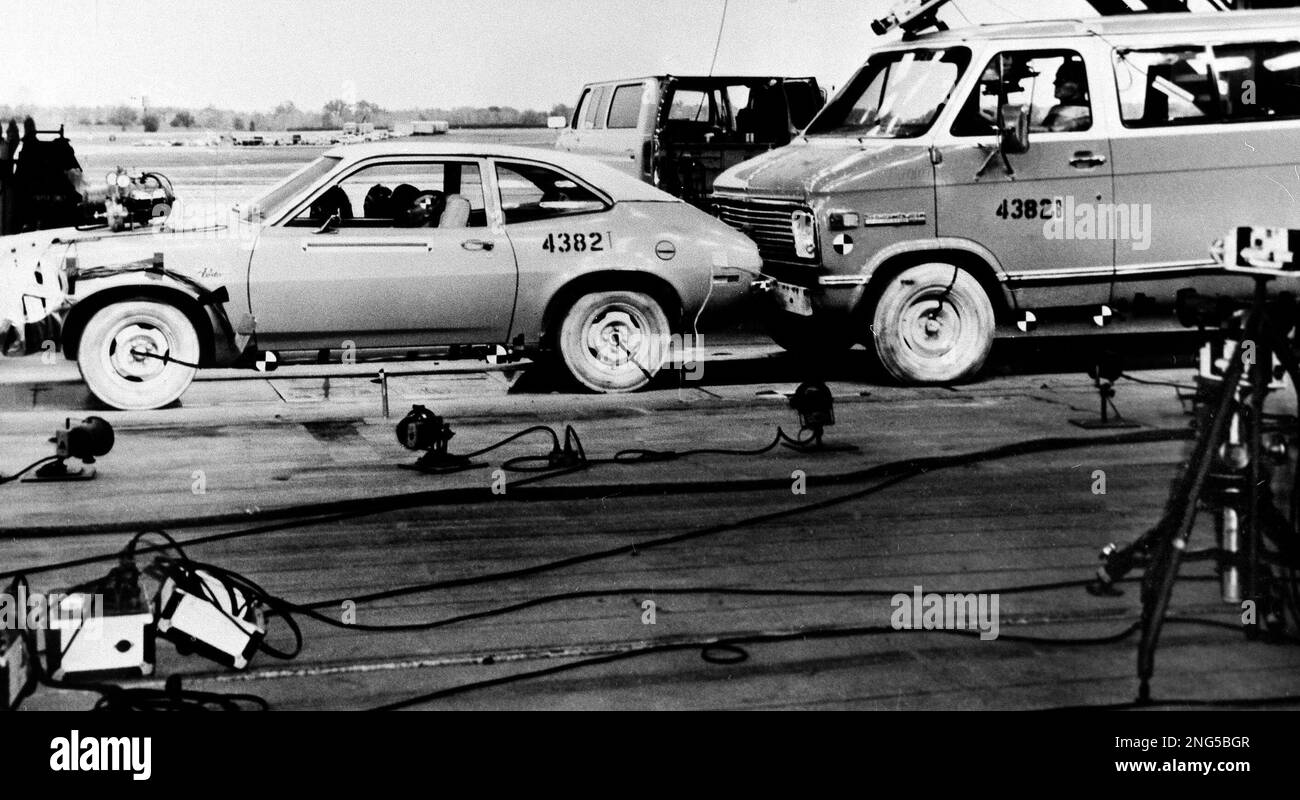 This is a picture of a 1973 Ford Pinto sedan prior to a crash test with ...