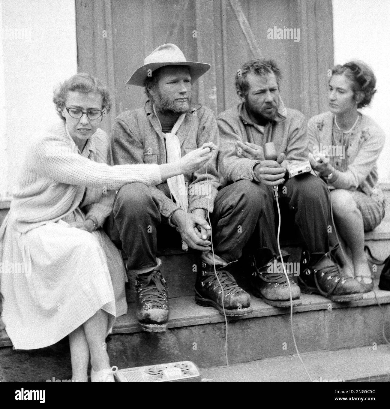 Mountaineers William Unsoeld, left, and Barry C. Bishop are joined by ...