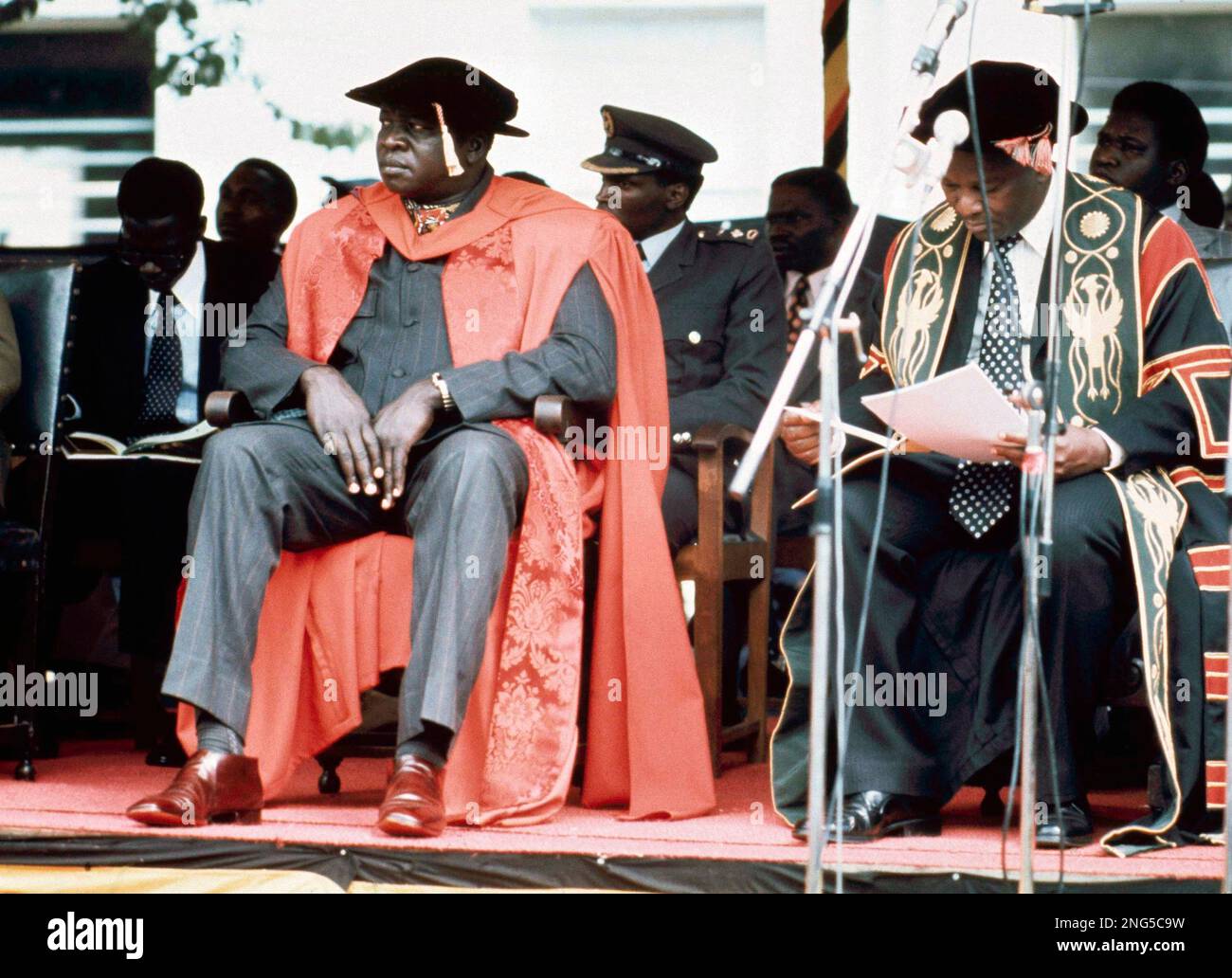President Idi Amin of Uganda shown at press conference also shown with ...