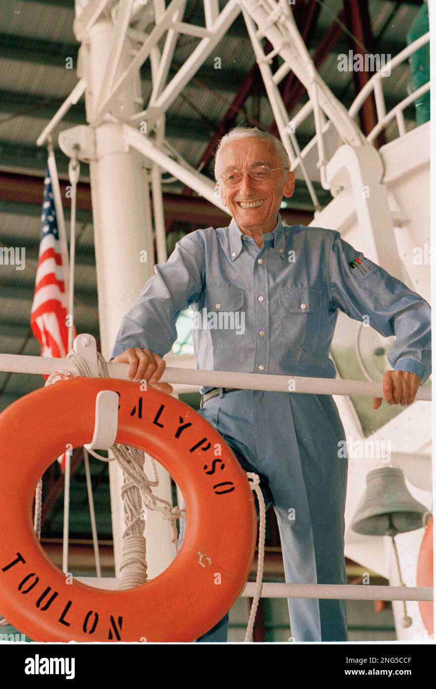 Marine explorer Captain Jacques-Yves Cousteau is seen with his newly ...