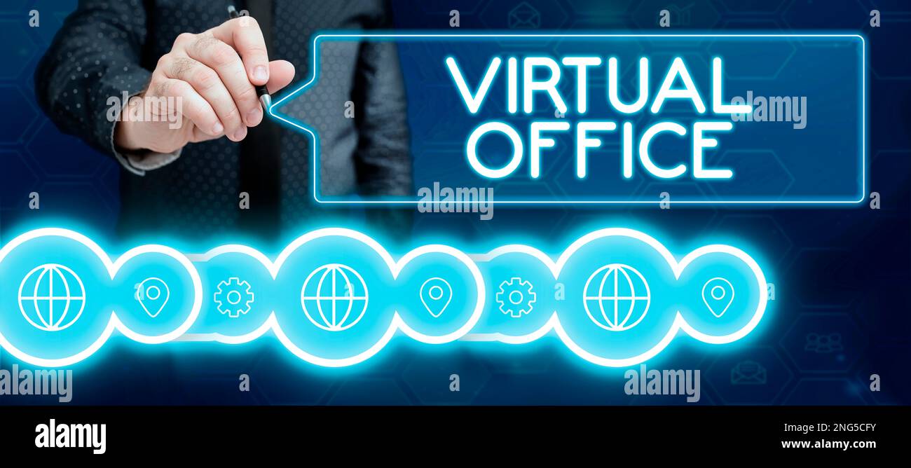 Conceptual caption Virtual Office. Internet Concept Mobile work ...