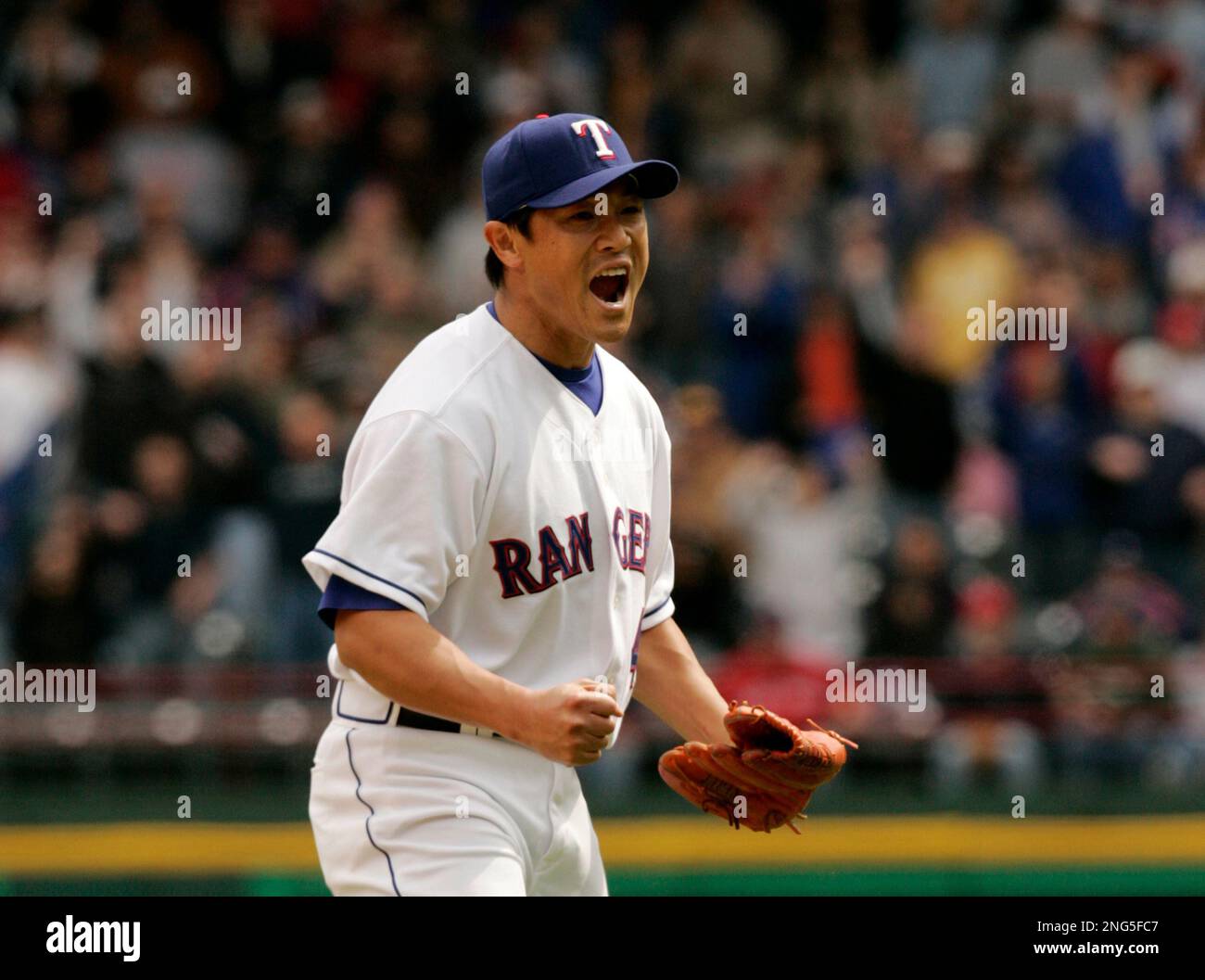 Texas Rangers pitcher Akinori Otsuka (40) of Japan celebrates after ...