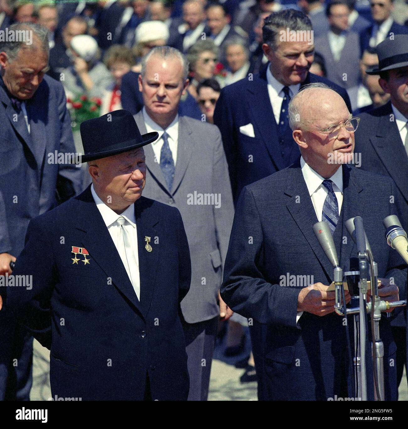 Nikita Khrushchev, left, with U.S. President Dwight D. Eisenhower in ...