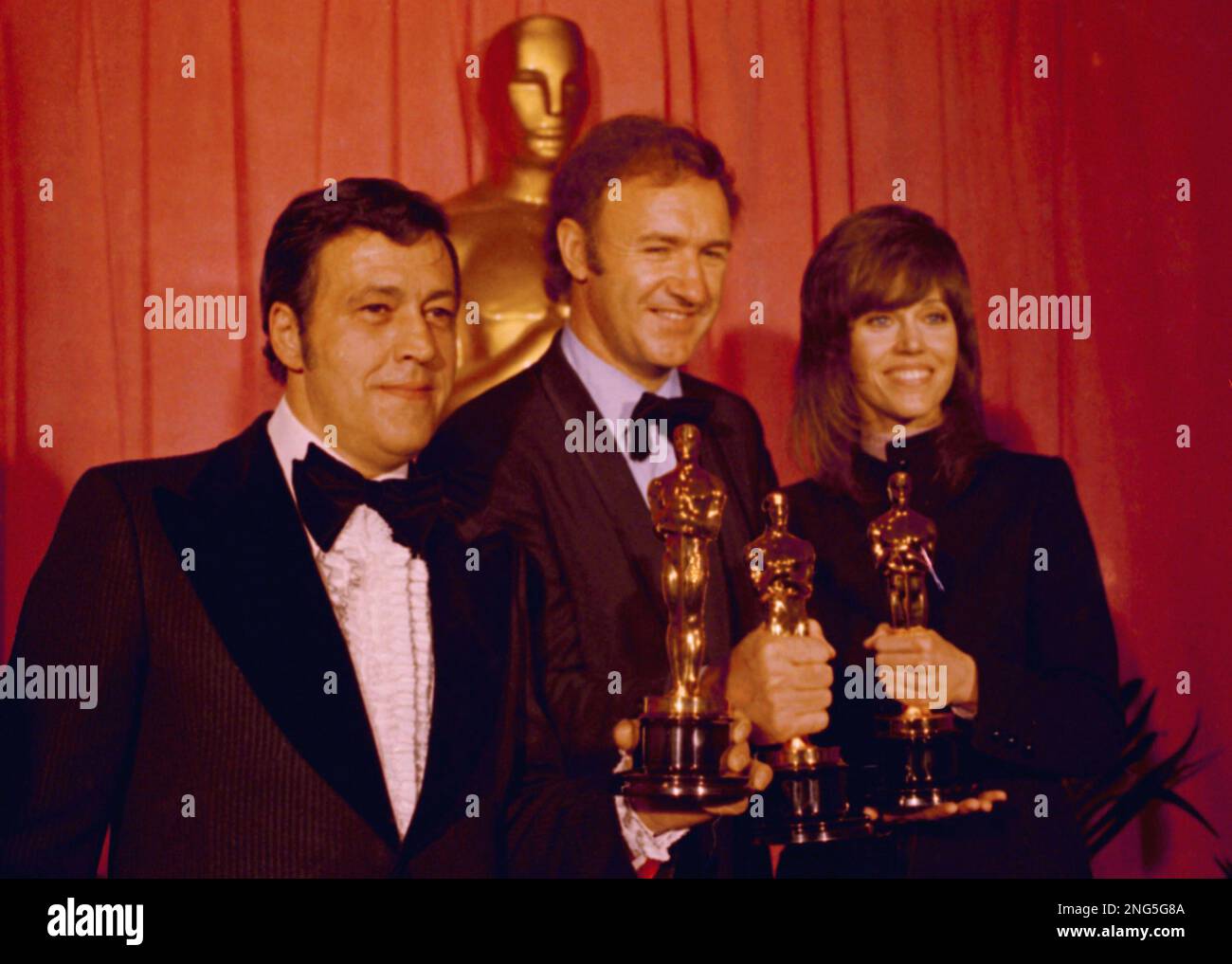 Philip D'Antoni, Gene Hackman and Jane Fonda with Oscars at the 1971 ...