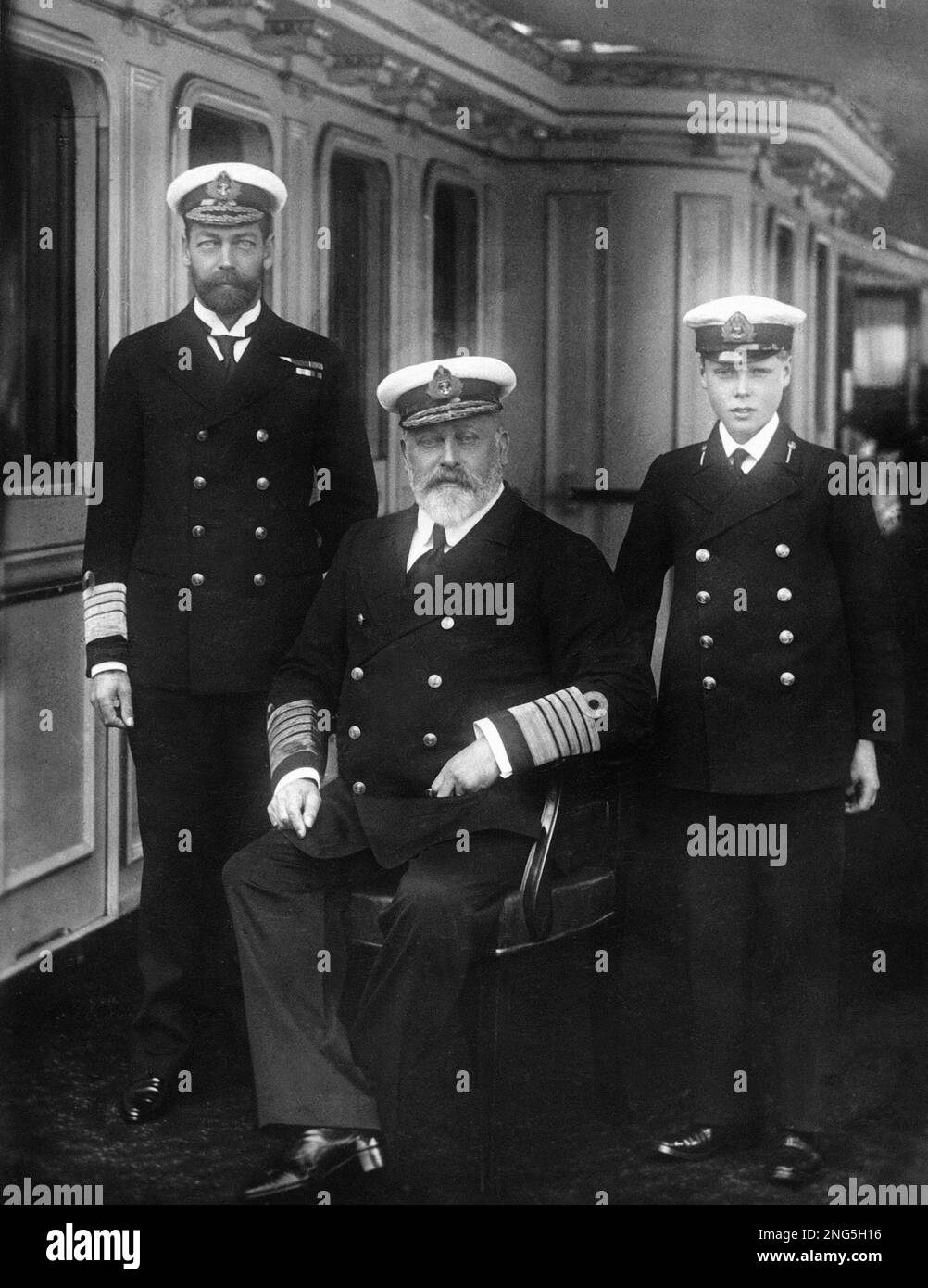 Edward VII, center is shown with his son and grandson, George V, left ...