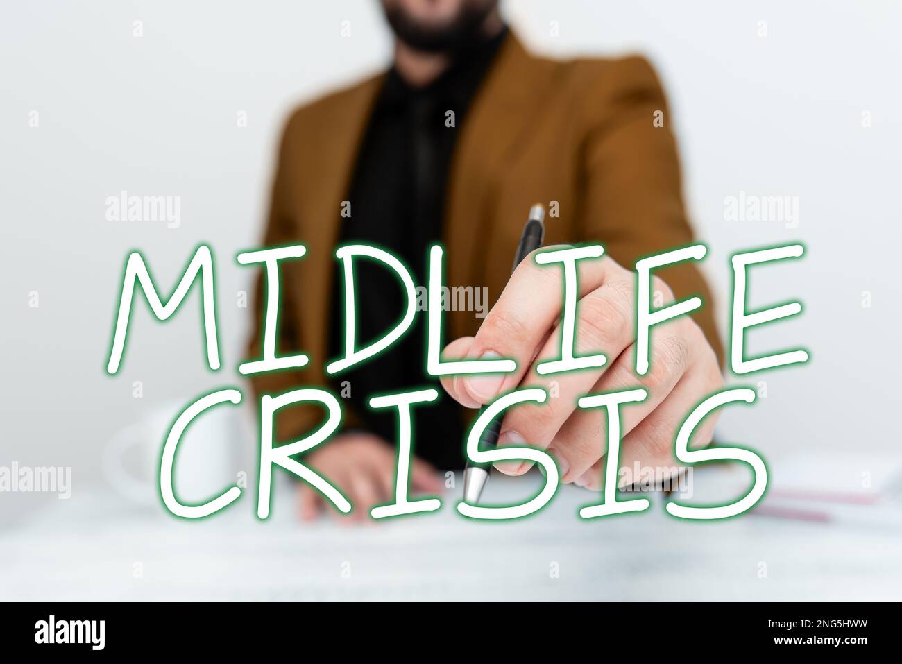 Conceptual caption Midlife Crisis. Concept meaning Software development ...