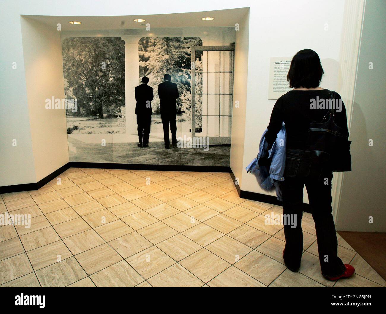 Graduate student Jessica Bedoya of Washington, D.C. looks at an exhibit ...