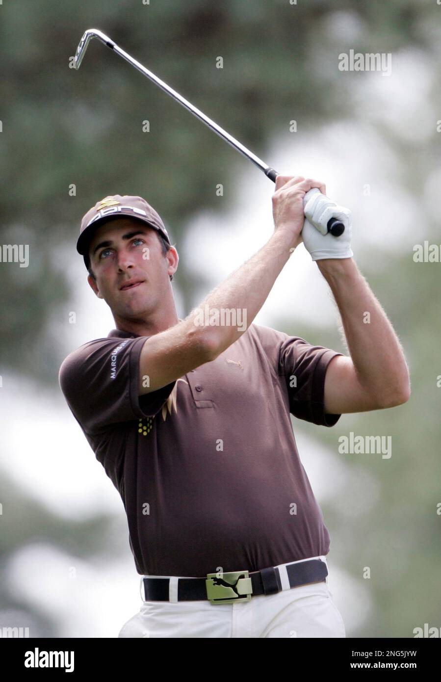 Geoff Ogilvy of Australia hits from the first tee during the Par 3 ...