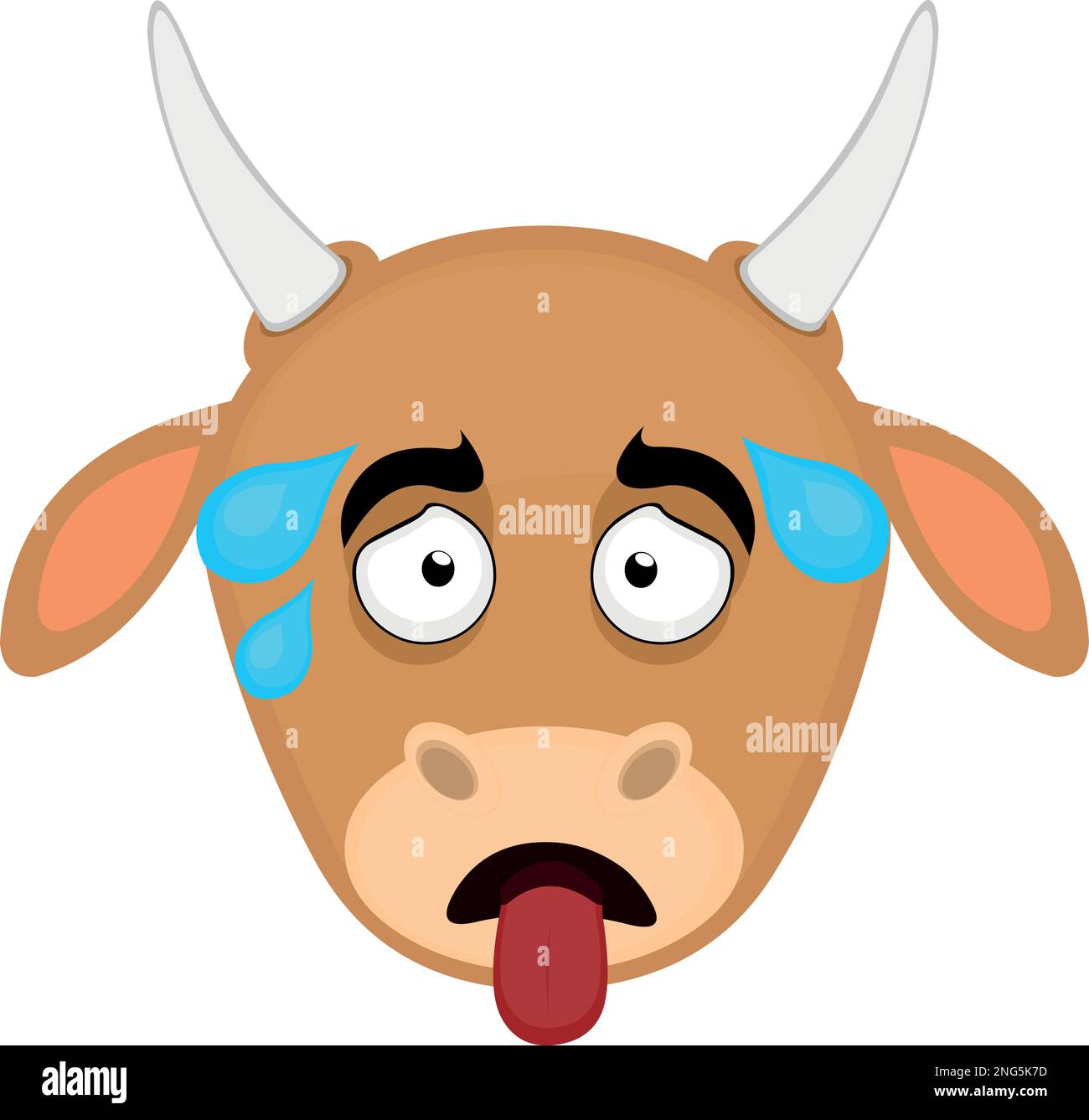 vector illustration face of an exhausted cartoon cow with tongue out ...