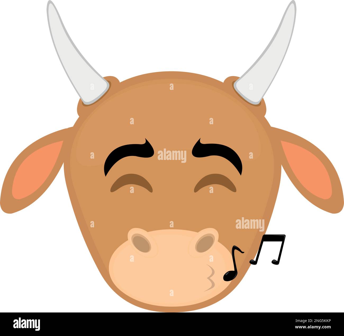 vector illustration face of a cartoon cow whistling with musical notes ...