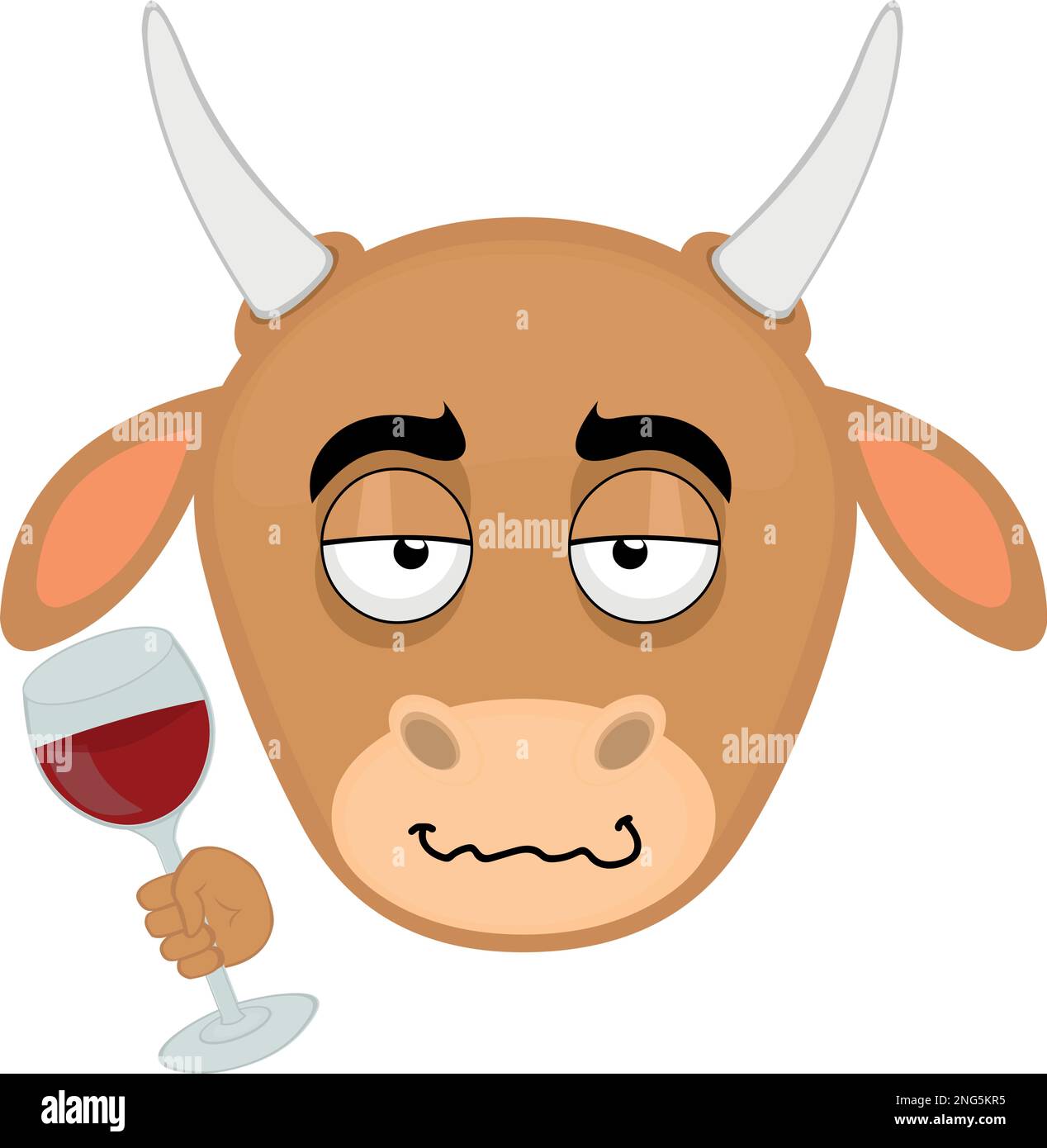 vector illustration face of a drunk cartoon cow with a glass of wine in ...