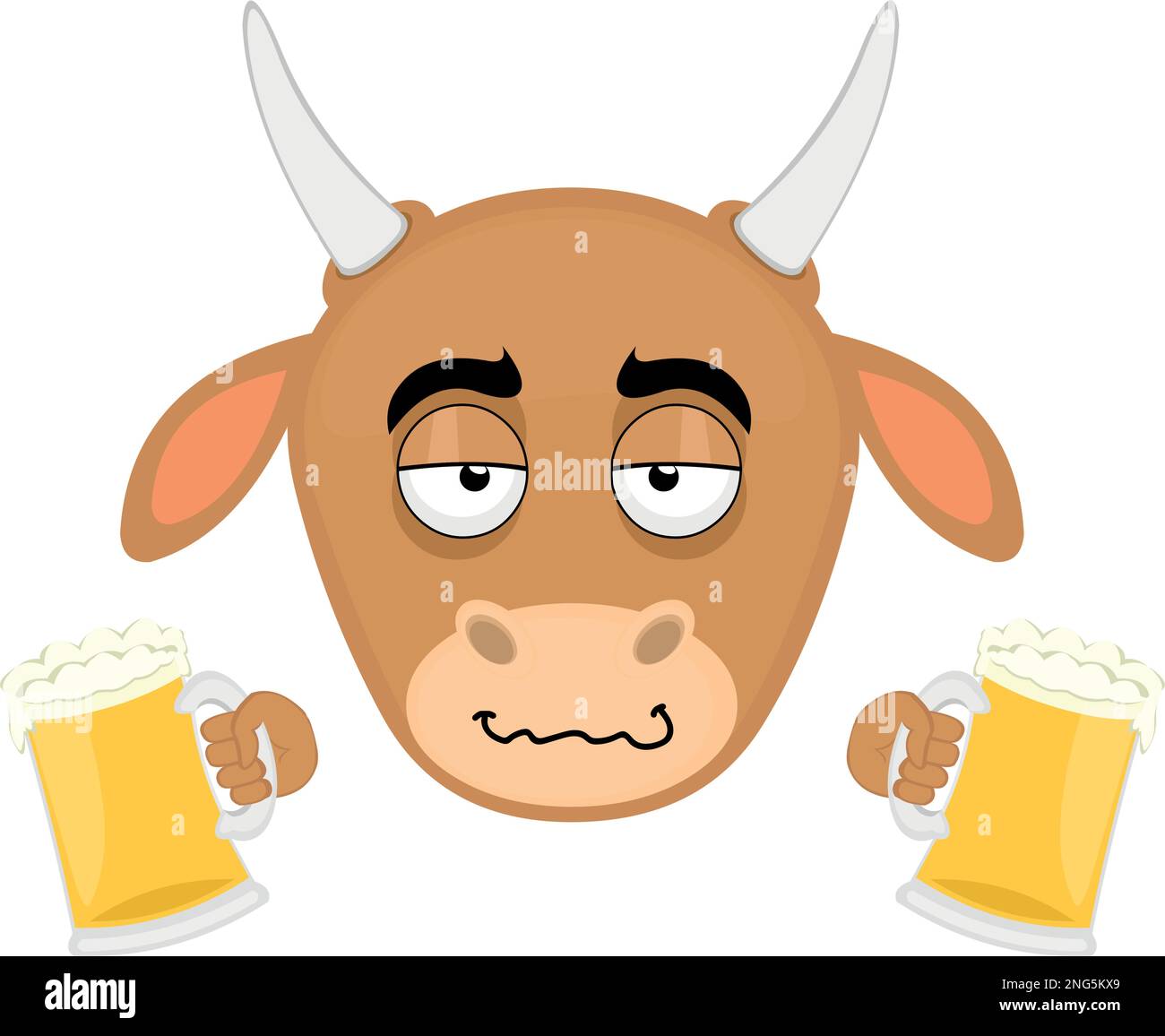 vector illustration face of a cow cartoon drunk with beers in her hands ...