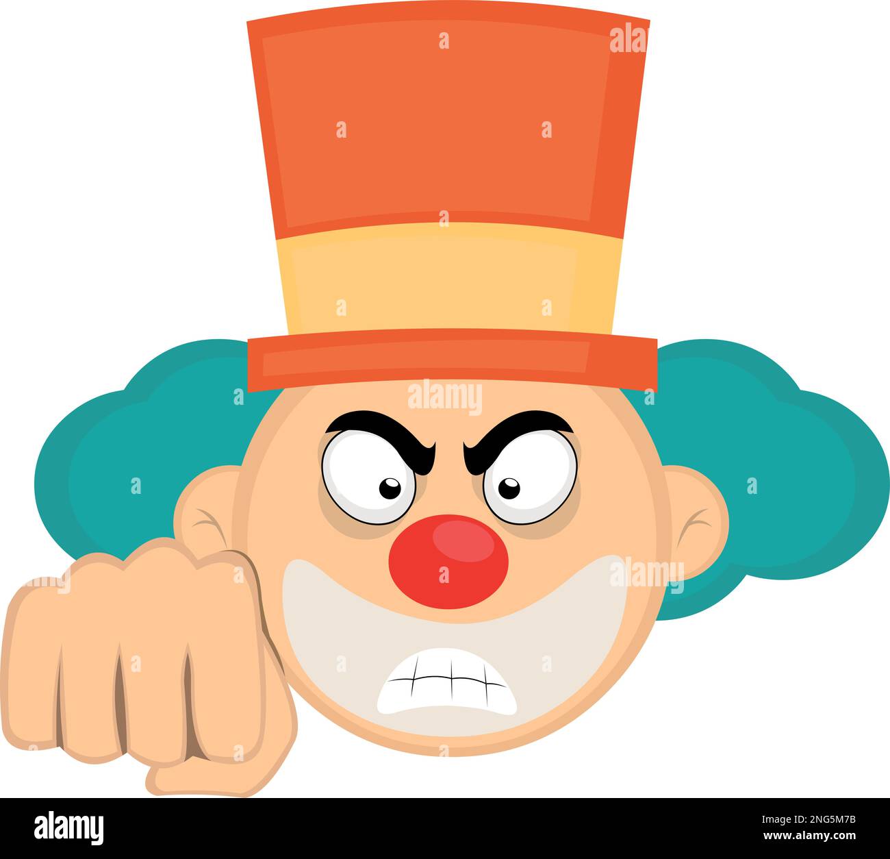 Vector Illustration Face Of A Cartoon Clown With An Angry Expression And Giving A Fist Bump