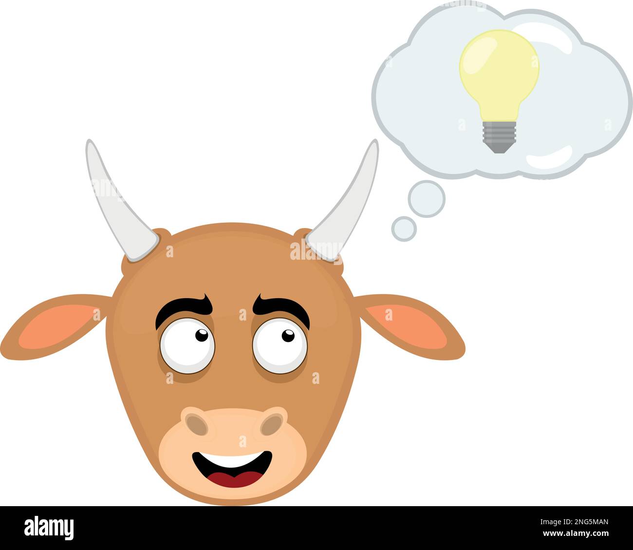 vector illustration face of a cartoon cow with a thought cloud with a ...