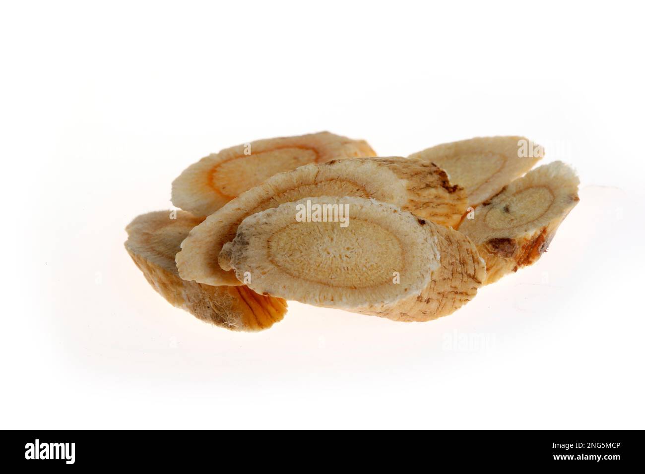 Chinese herbal medicine astragalus membranaceus on a white background ...