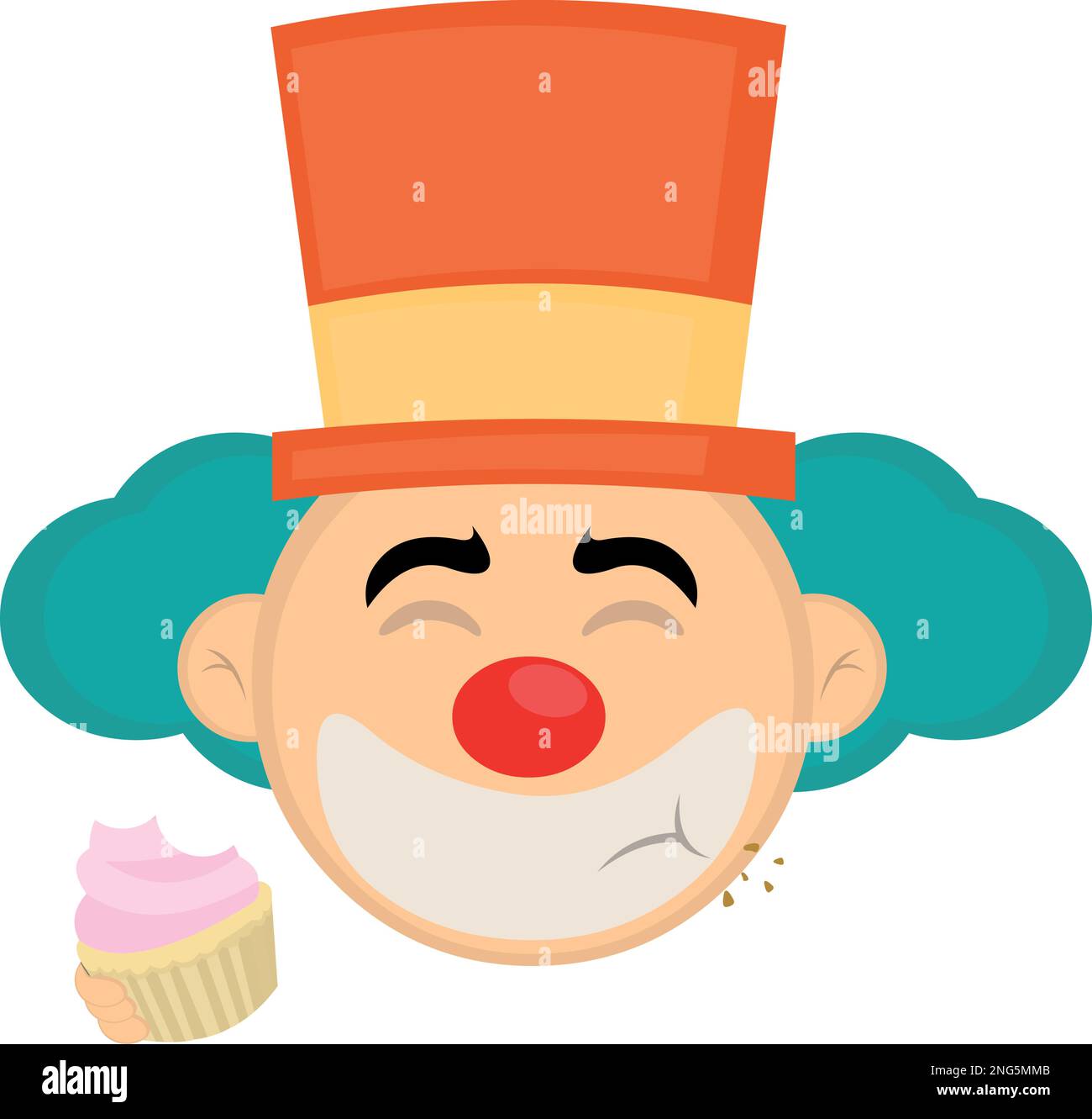 vector illustration face of a cartoon clown eating a cupcake or muffin ...