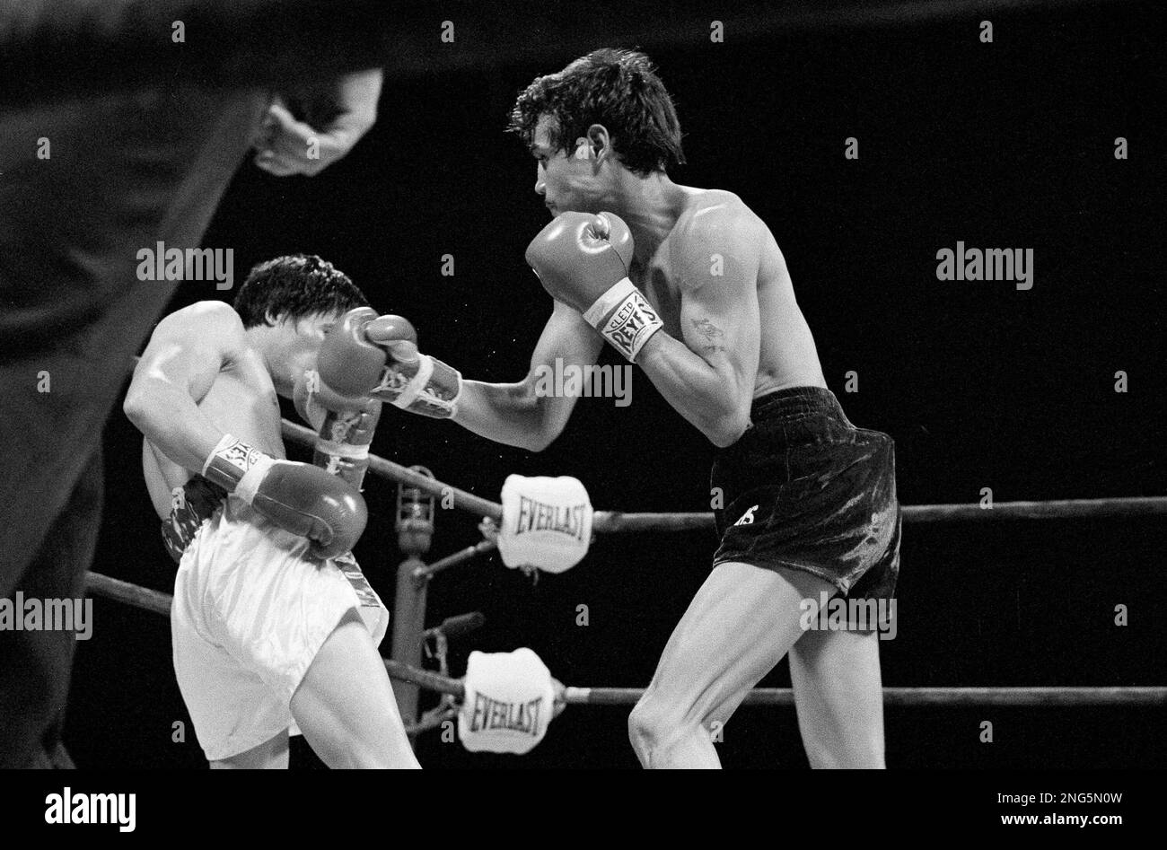 World Boxing Council champ Alexis Arguello, right is shown just after ...