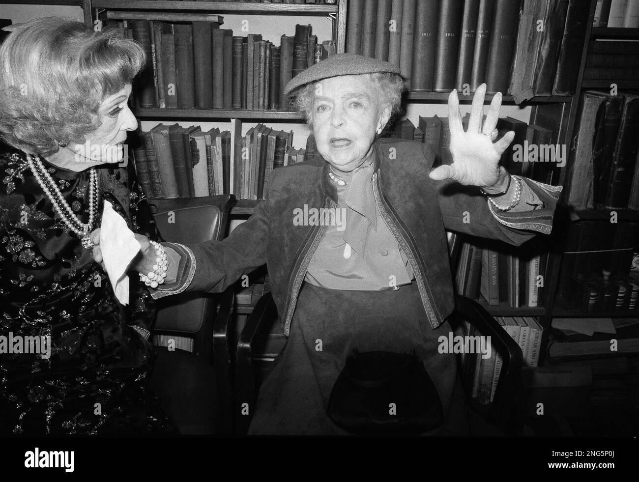 Lillian Gish Gestures For Bette Davis At Left At A Reception In New York February 11 1985