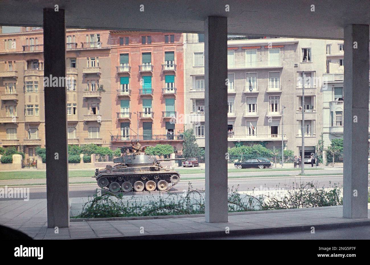 Soldier mans machine gun atop Greek Army Tank on Patrol in downtown ...