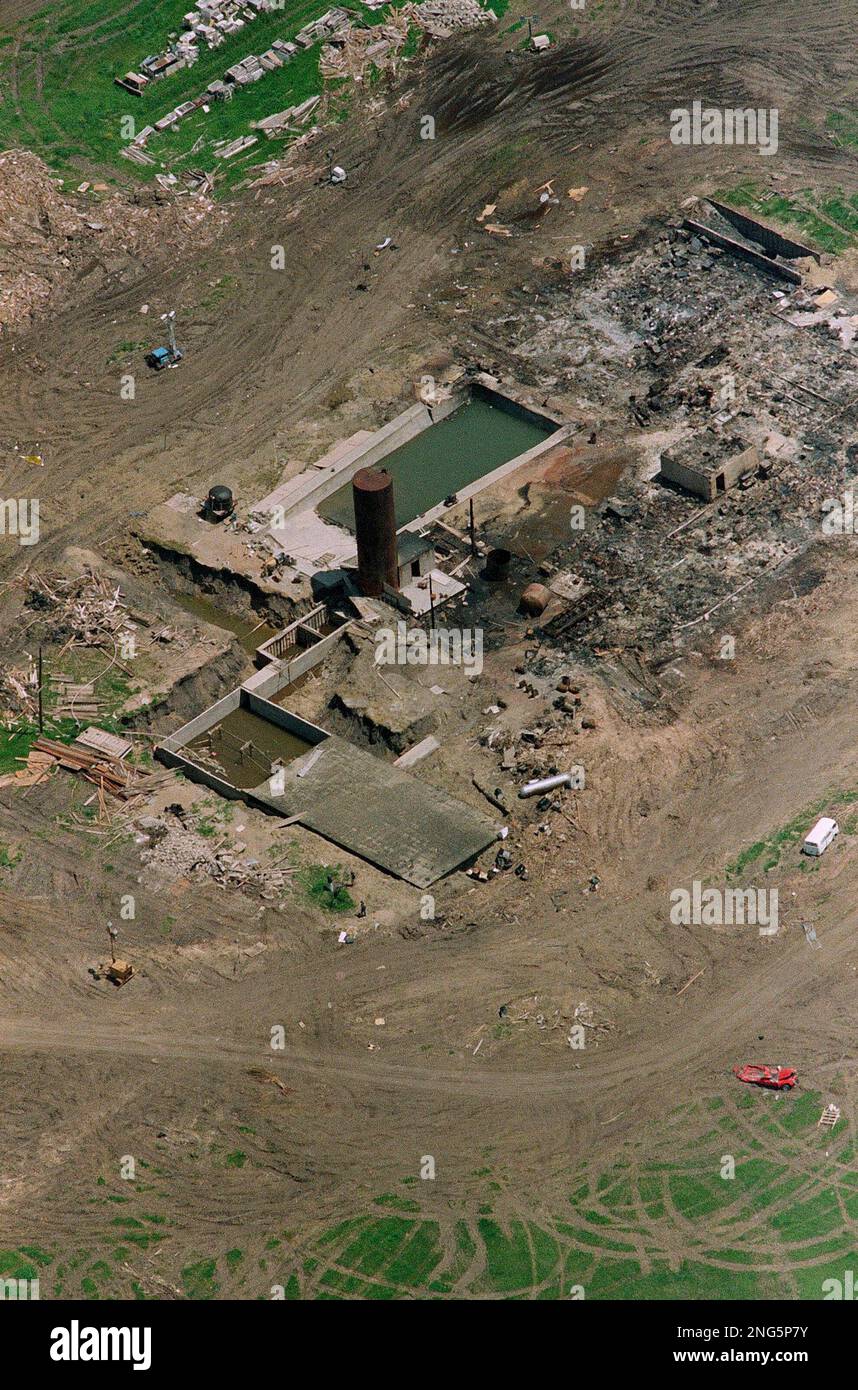 This is an aerial view of the destroyed Branch Davidian compound made ...