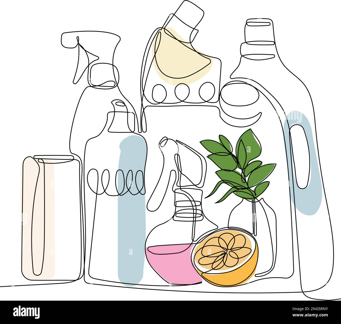 Continuous one line drawing of bottles for liquid laundry detergent ...