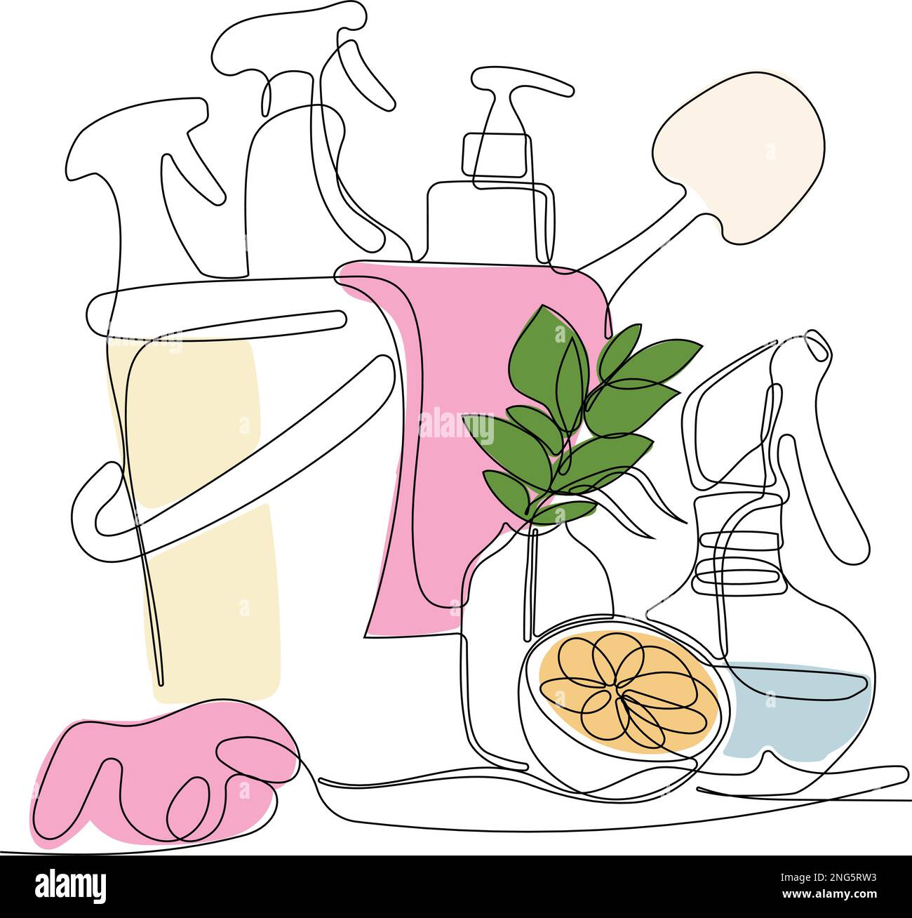 Continuous one line drawing of bottles for liquid laundry detergent ...