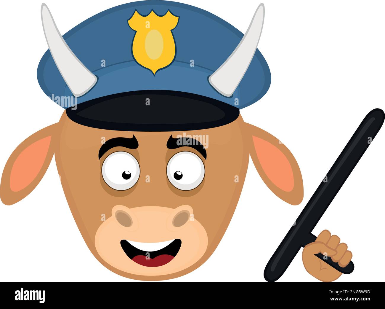vector illustration cow face police cartoon with a nightstick in hand ...