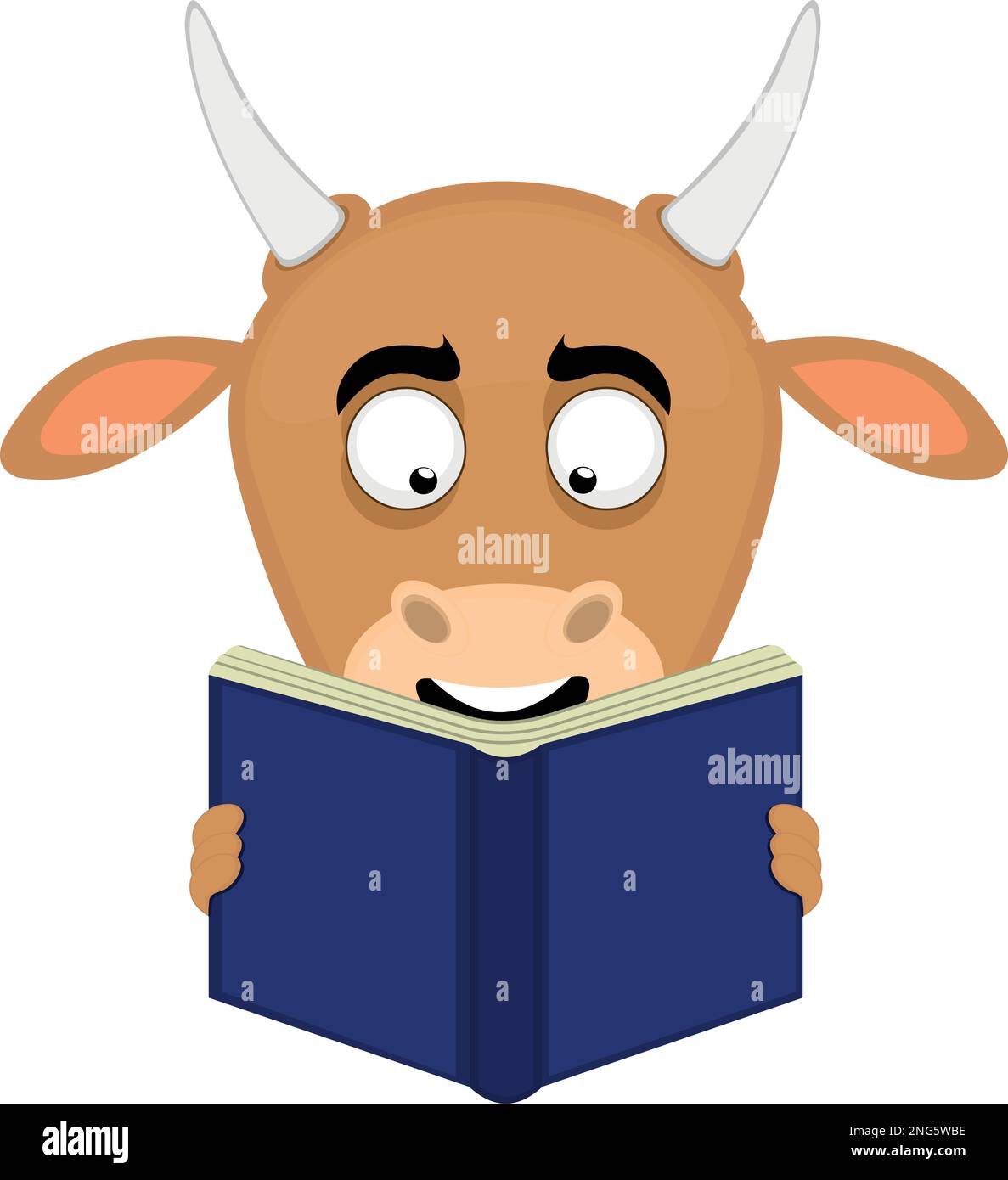 vector illustration face of a cow cartoon reading a book Stock Vector ...