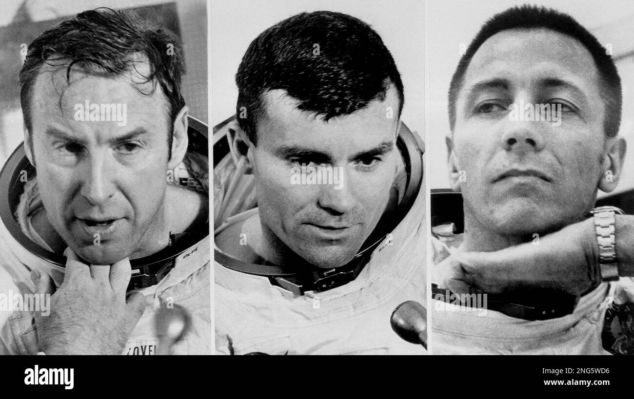 Apollo 13 astronauts are shown at Cape Kennedy, Fla., before embarking ...