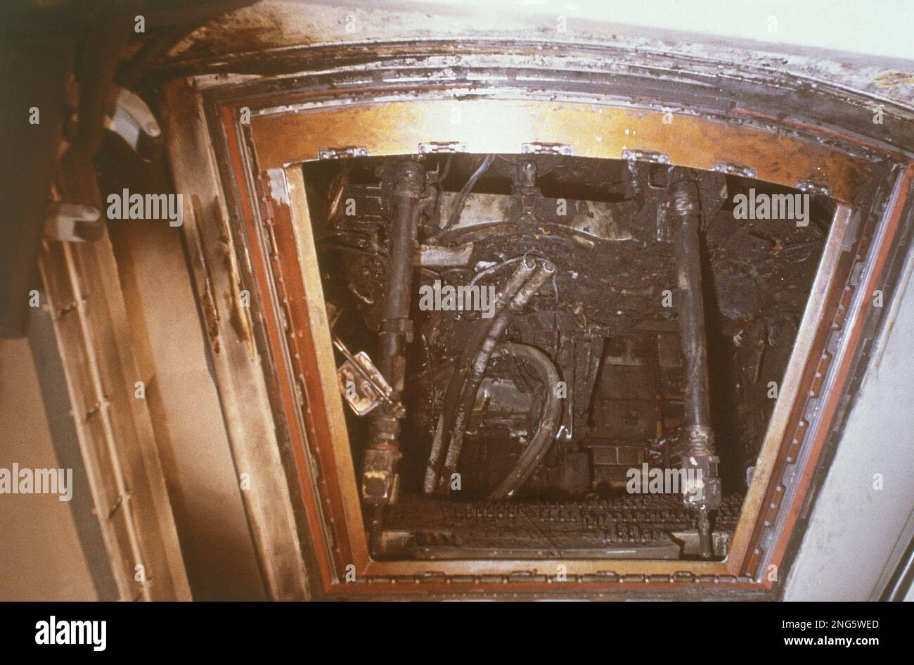 The charred interior of the Apollo 1 spacecraft after the flash fire ...