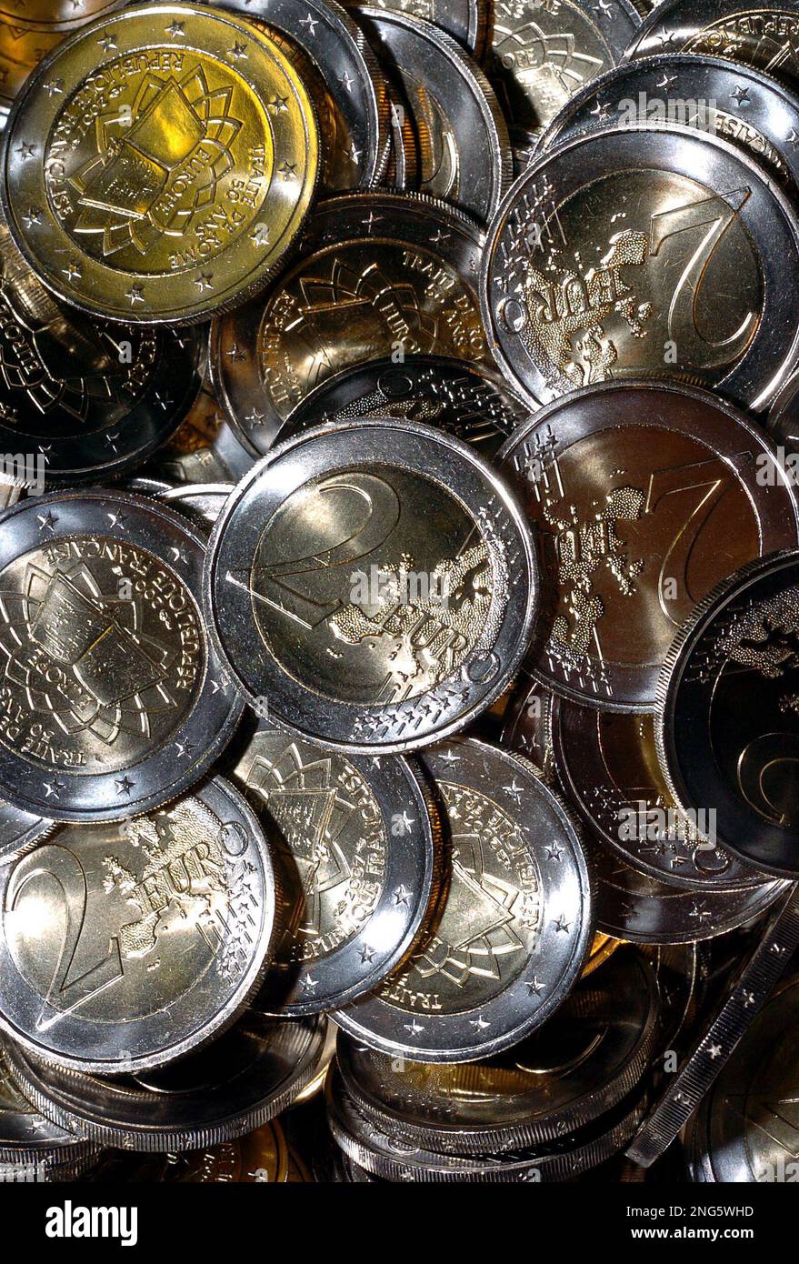 New coins of 2 euros are pictured in Pessac, near Bordeaux ...