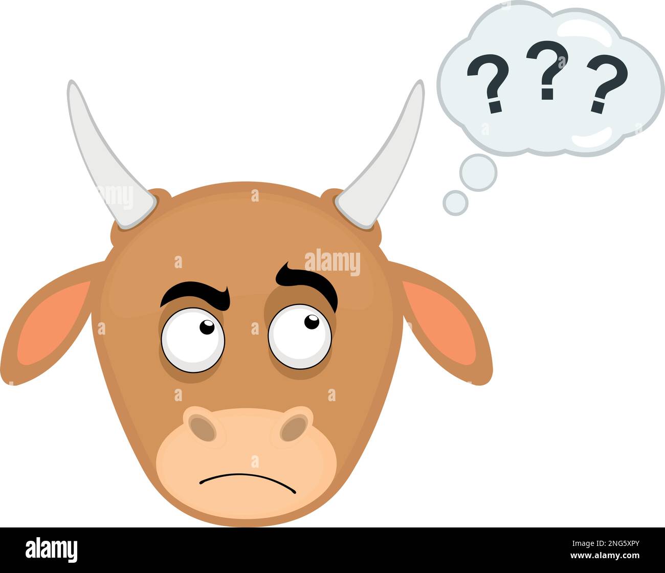vector illustration face of a cow cartoon with a thinking expression or ...