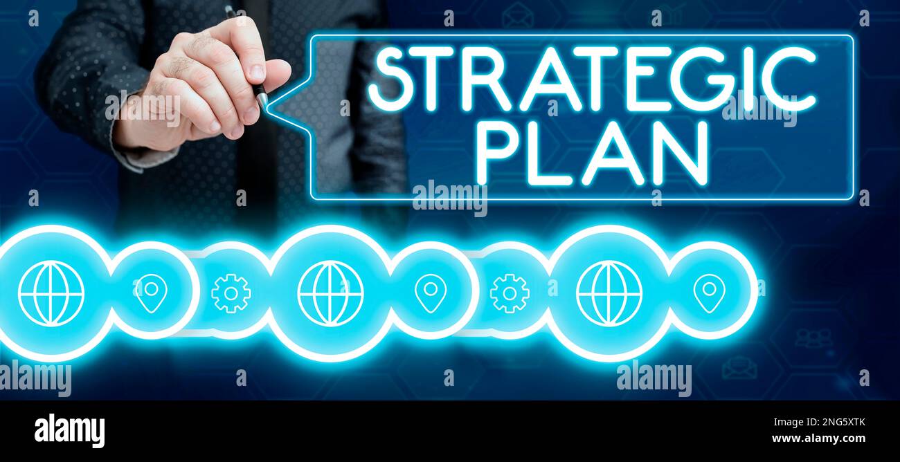 Hand writing sign Strategic Plan. Business overview A process of ...