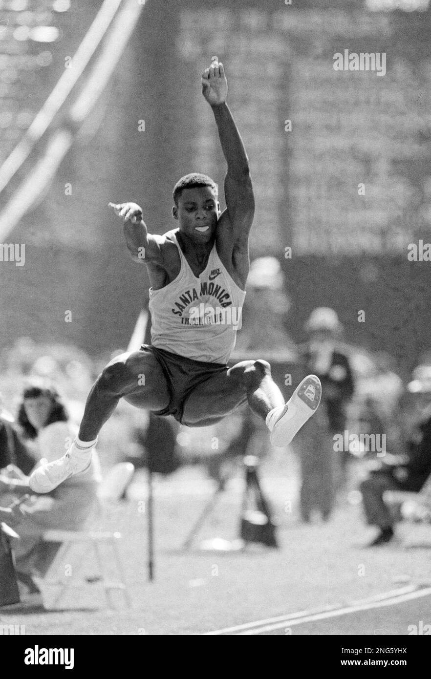 U.S. athlete Carl Lewis displays his winning form during a qualifying ...