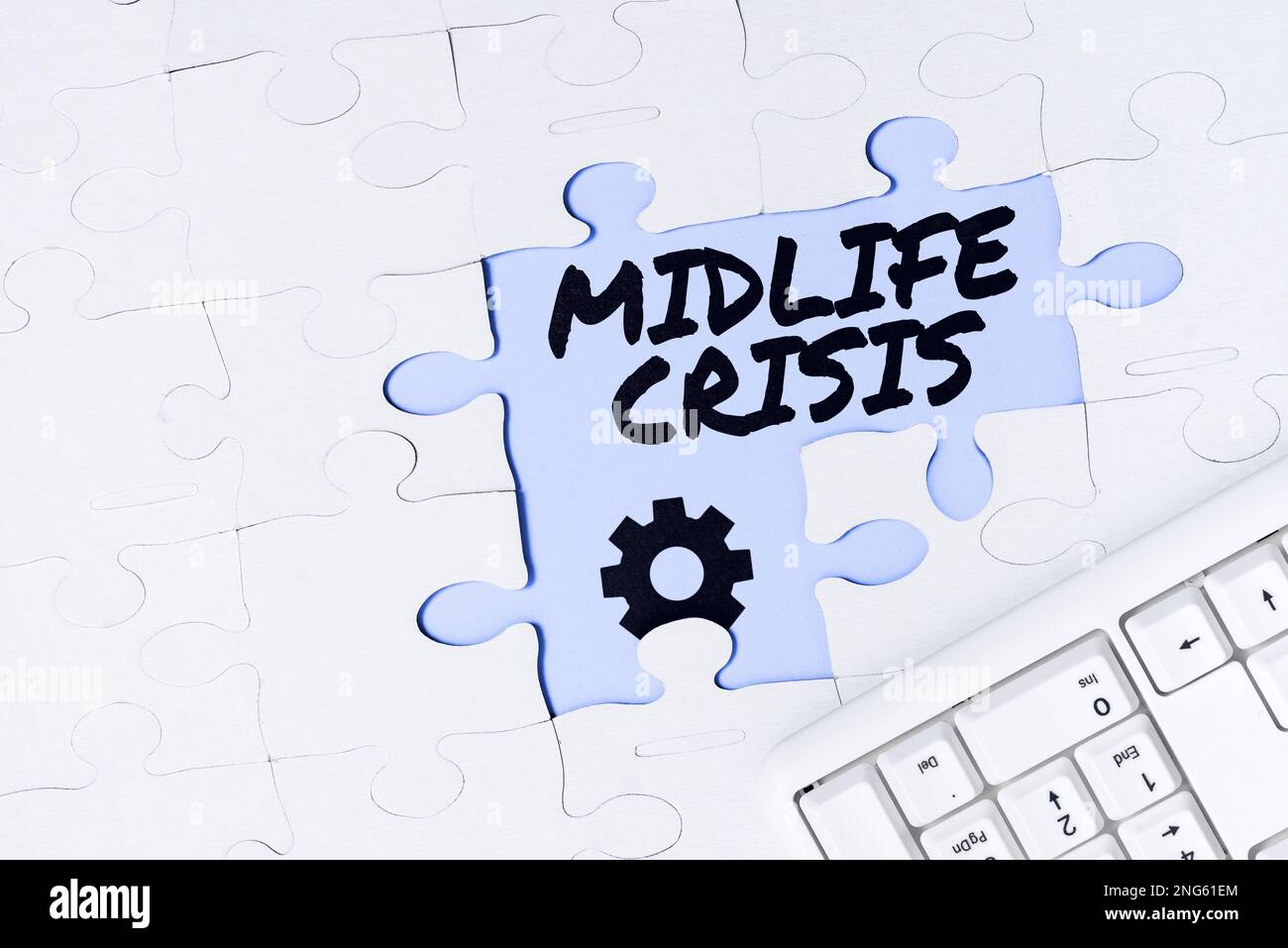 Hand writing sign Midlife Crisis. Word Written on Software development ...