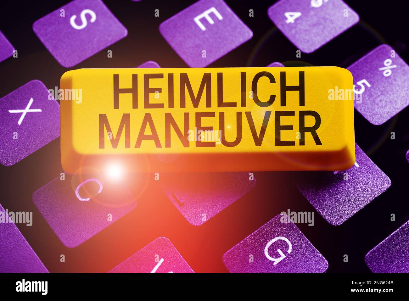 Hand writing sign Heimlich Maneuver. Word for application of upward ...