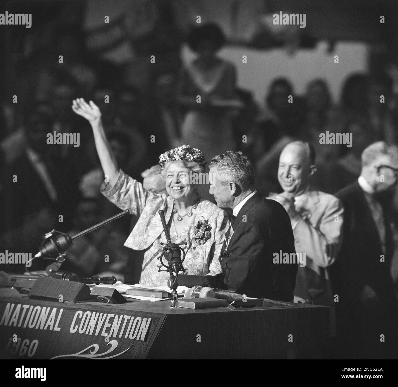 Mrs. Eleanor Roosevelt waves to the crowd in the Los Angeles Sports ...
