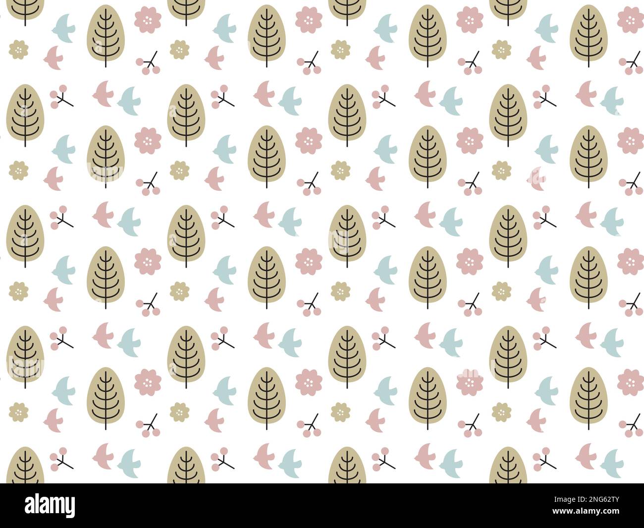 Seamless pattern of spring image with flowers and birds. A background ...