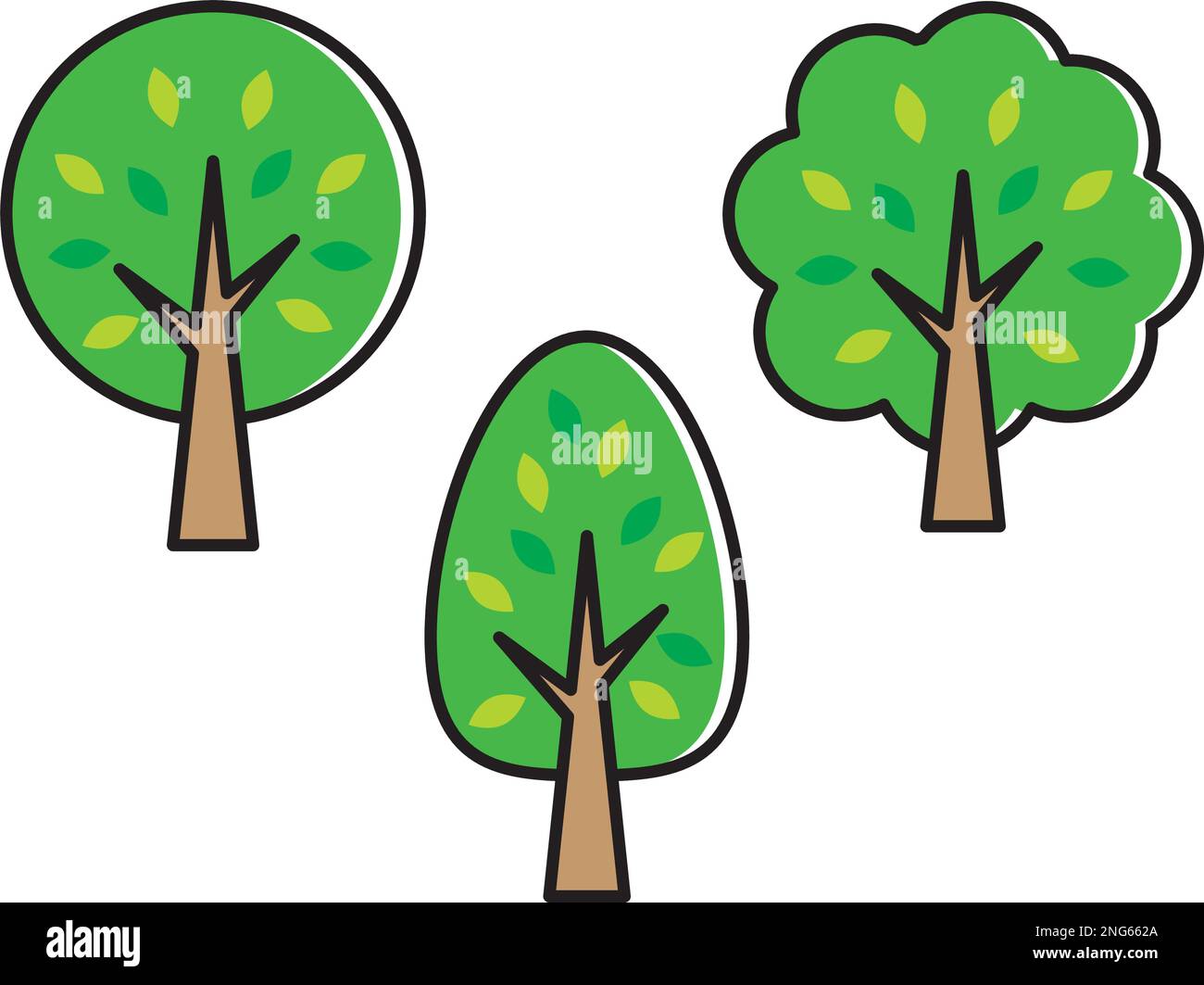 3 simple tree icons with outlines. Trees with rounded, cloud-shaped ...