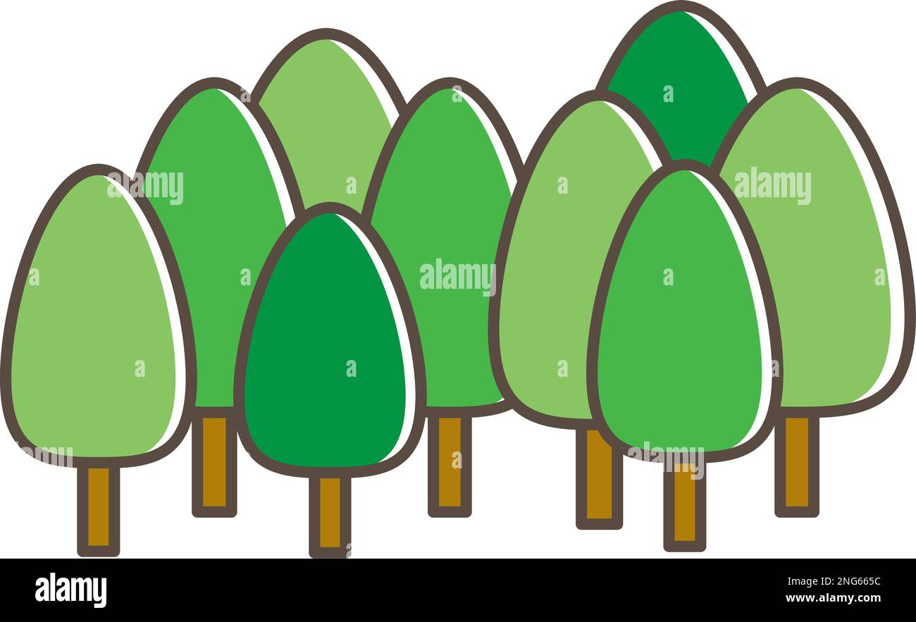 A simple forest with lights and outlines. Green trees representing the ...