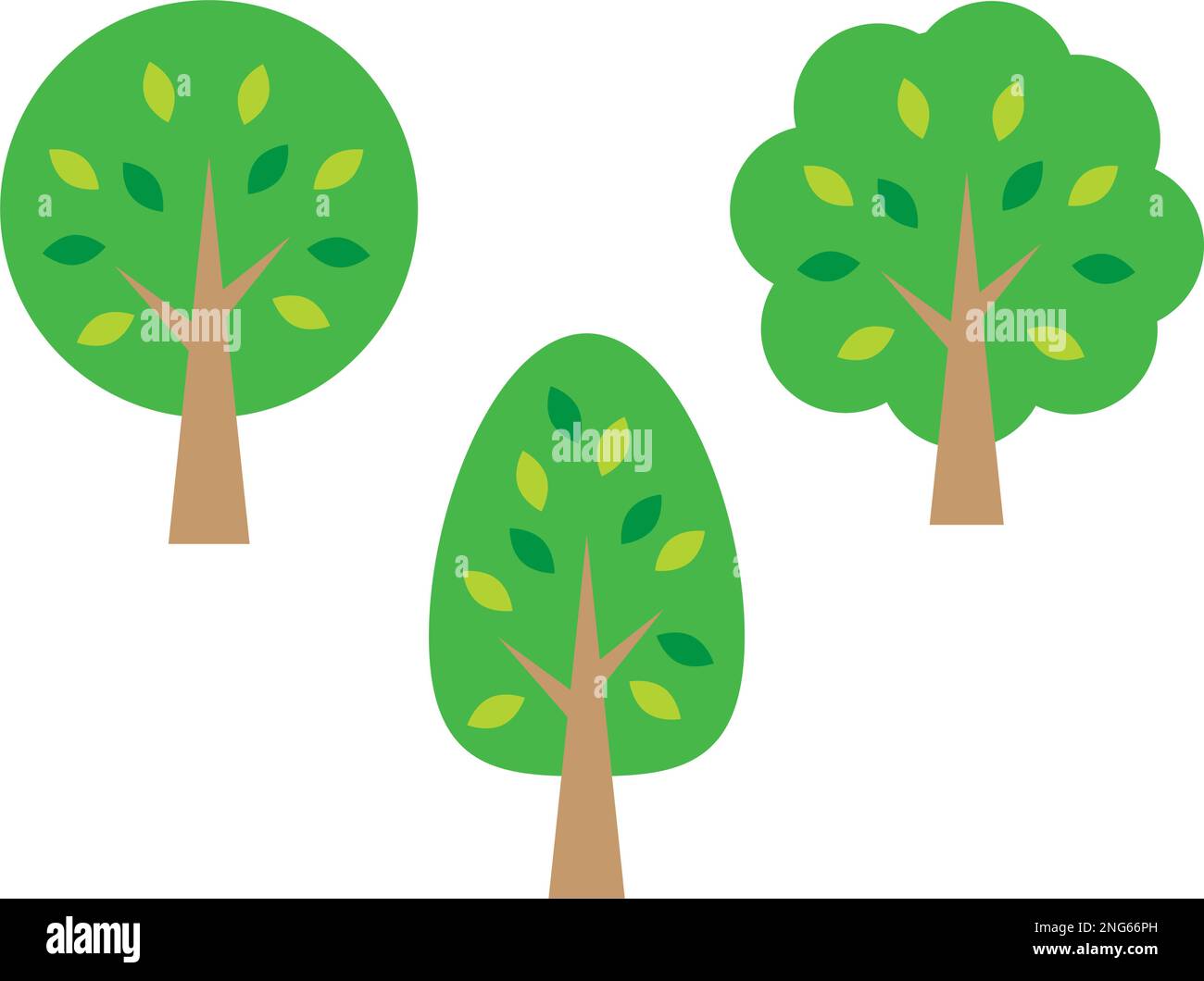 Three simple tree icons. Trees with rounded, cloud-shaped, and ...